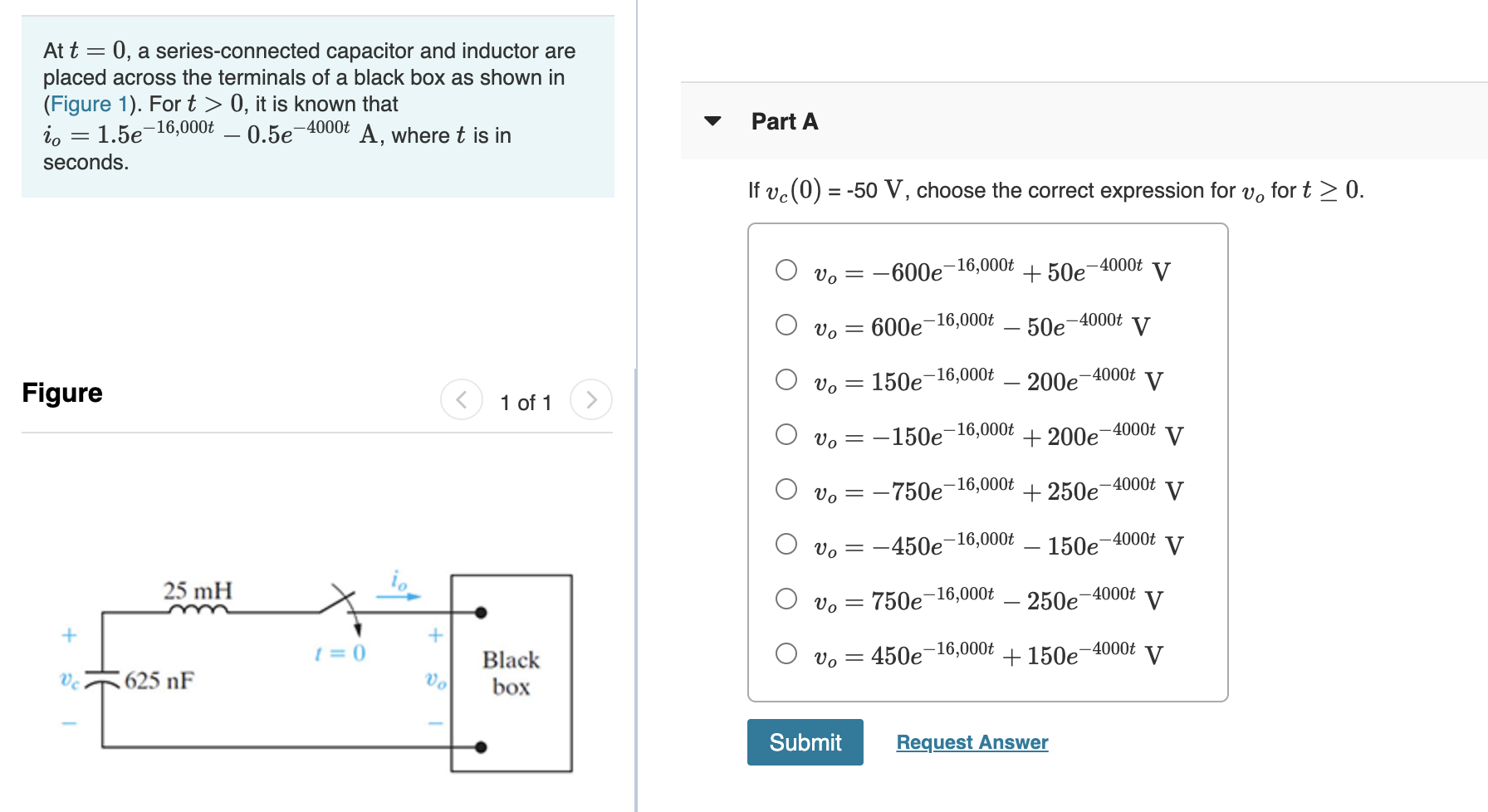 Solved At t = 0, a series-connected capacitor and inductor | Chegg.com
