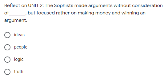 Reflect on UNIT 2: The Sophists made arguments | Chegg.com