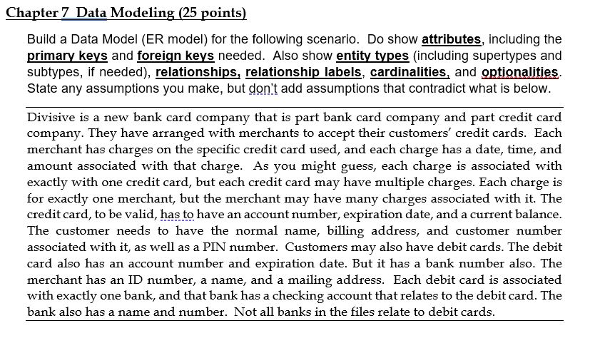 Chapter 7 Data Modeling (25 points) Build a Data | Chegg.com