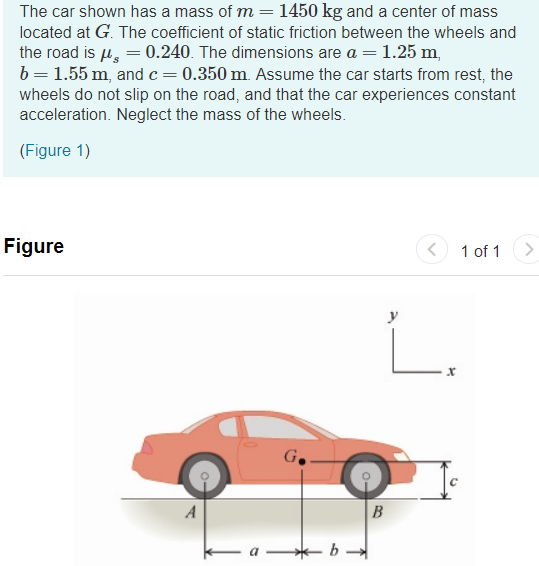 Solved The car shown has a mass of m- 1450 kg and a center | Chegg.com