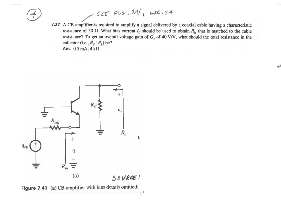 Solved 7.27 A CB amplifier is required to amplify a signal | Chegg.com