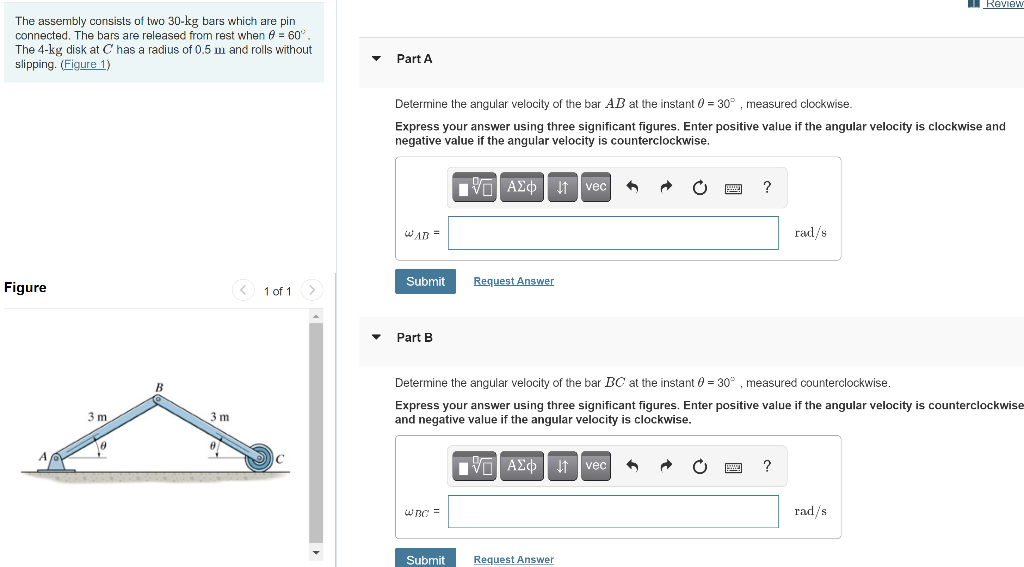 Solved Review The assembly consists of two 30-kg bars which | Chegg.com