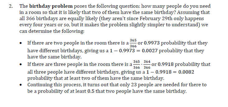 Solved 366 2. The birthday problem poses the following | Chegg.com