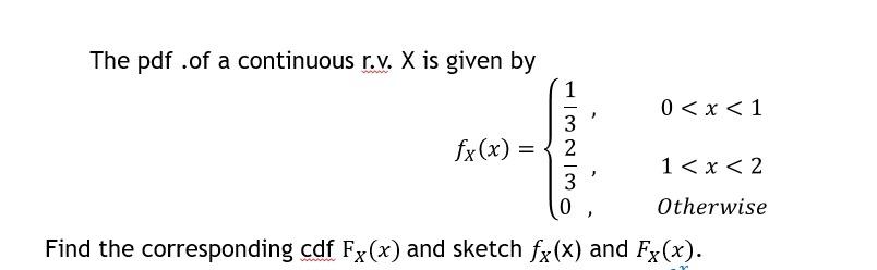Solved The pdf .of a continuous r.v. X is given by 0 | Chegg.com