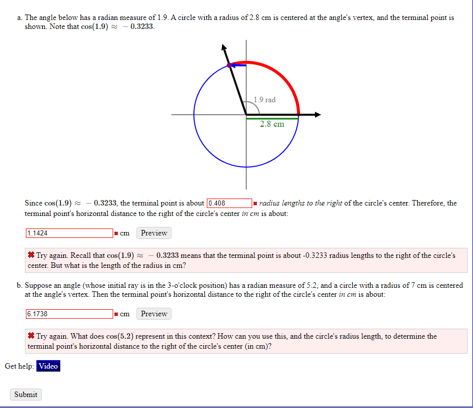 Solved a. The angle below has a radian measure of 1.9 . A | Chegg.com