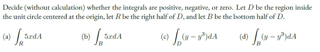 Solved Decide (without calculation) whether the integrals | Chegg.com
