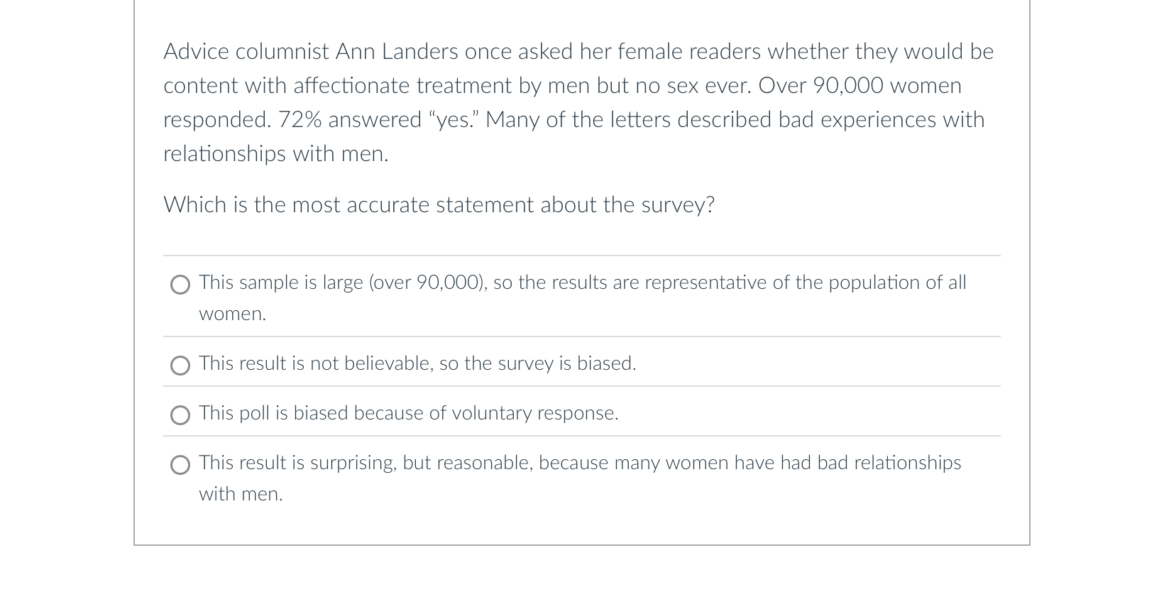 Solved Advice columnist Ann Landers once asked her female | Chegg.com