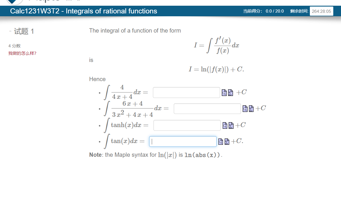 Solved Calc1231W3T2 - Integrals of rational functions | Chegg.com