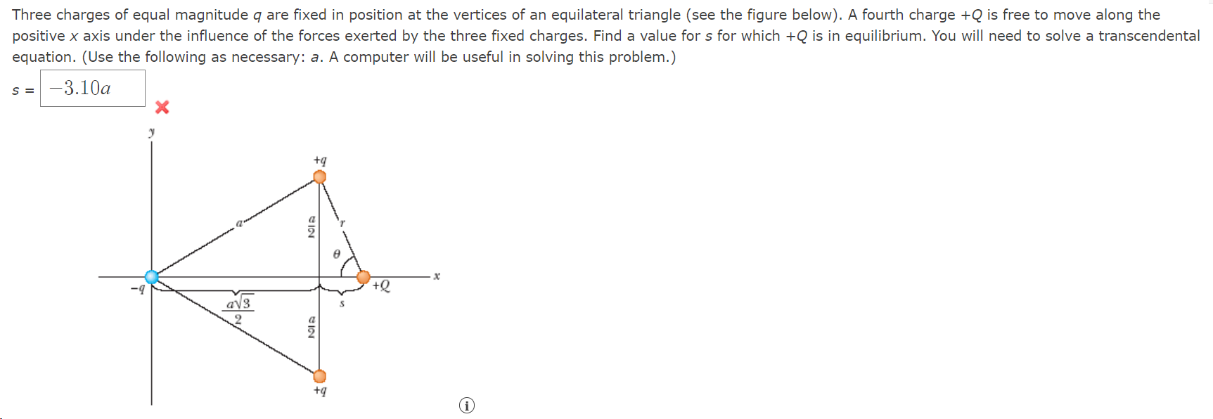 [Solved]: Three charges of equal magnitude q are fixed in