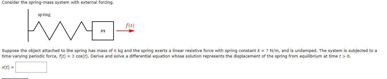 Solved Consider the spring-mass system with external | Chegg.com