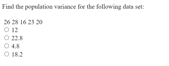 Solved Find the population variance for the following data | Chegg.com