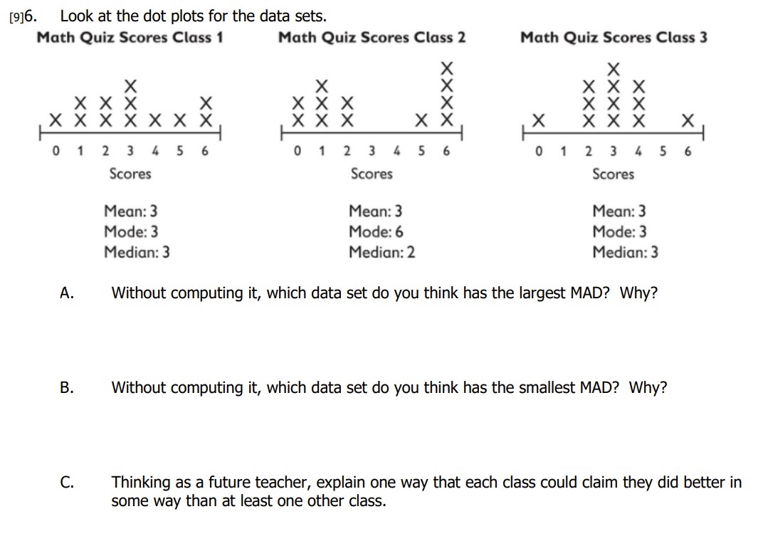 Solved [9]6. Look at the dot plots for the data sets. Math | Chegg.com