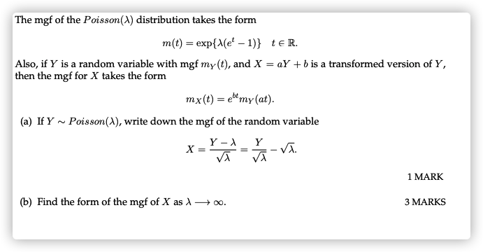 Solved The mgf of the Poisson(x) distribution takes the form | Chegg.com