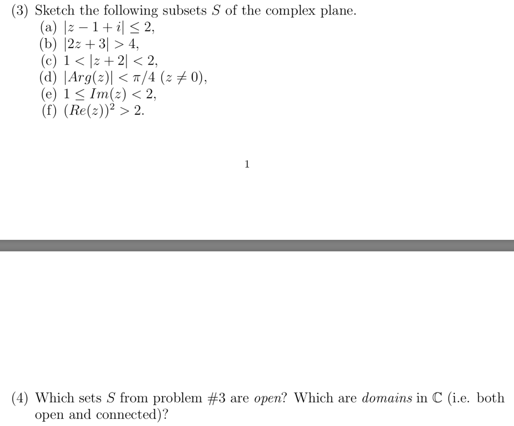 Solved (3) Sketch the following subsets S of the complex | Chegg.com