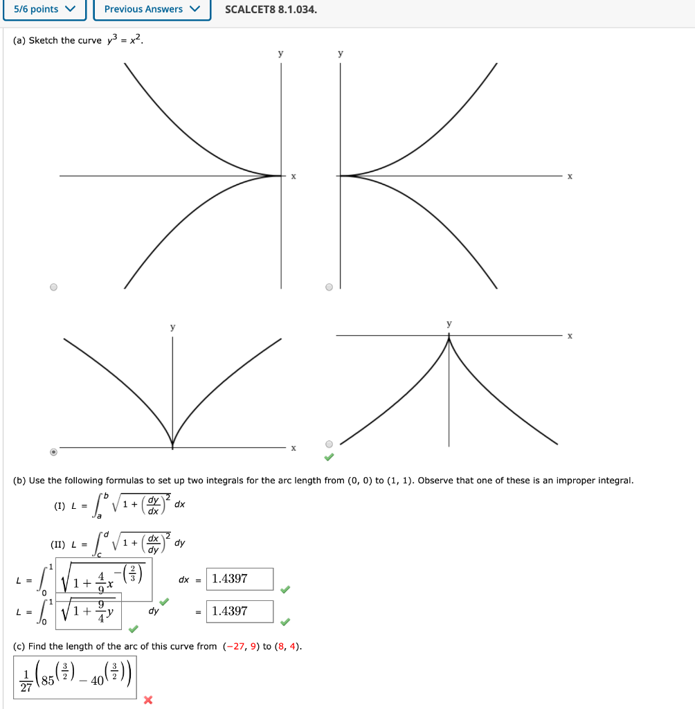 Solved 5/6 points Previous Answers V S CALCET8 8.1.034. (a) | Chegg.com