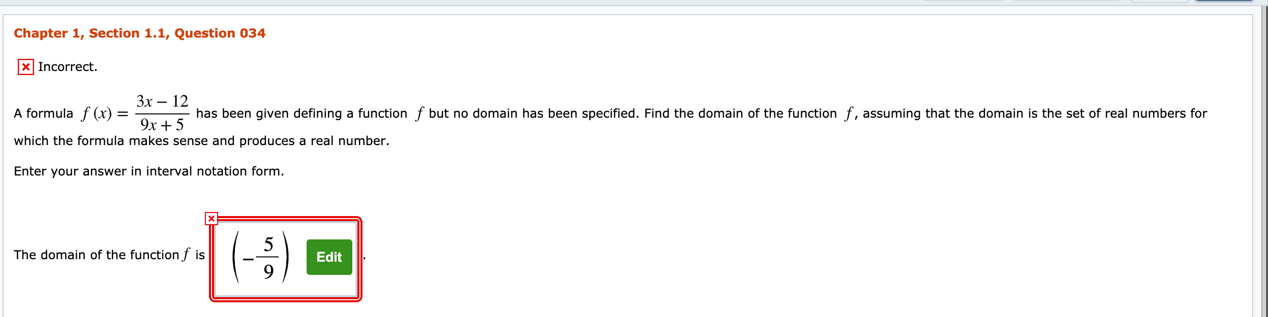 Solved Chapter 1, Section 1.1, Question 034 X Incorrect. 3x | Chegg.com