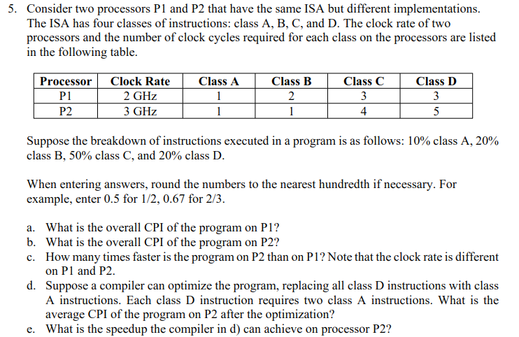 Solved Consider two processors P1 and P2 that have the same | Chegg.com