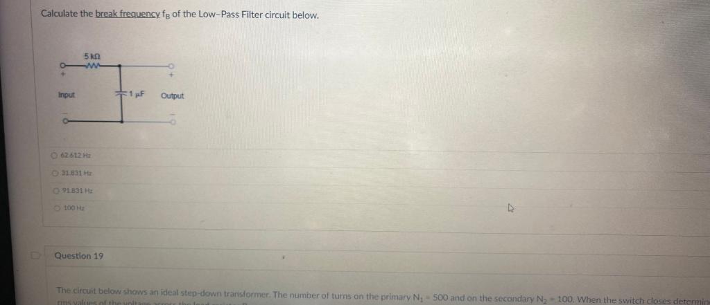 Solved Calculate the break frequency fg of the Low-Pass | Chegg.com