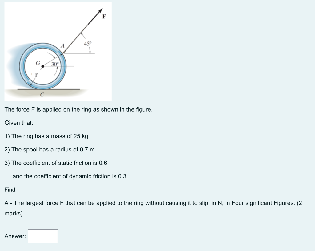 Solved F 45° A 30° The force F is applied on the ring as | Chegg.com