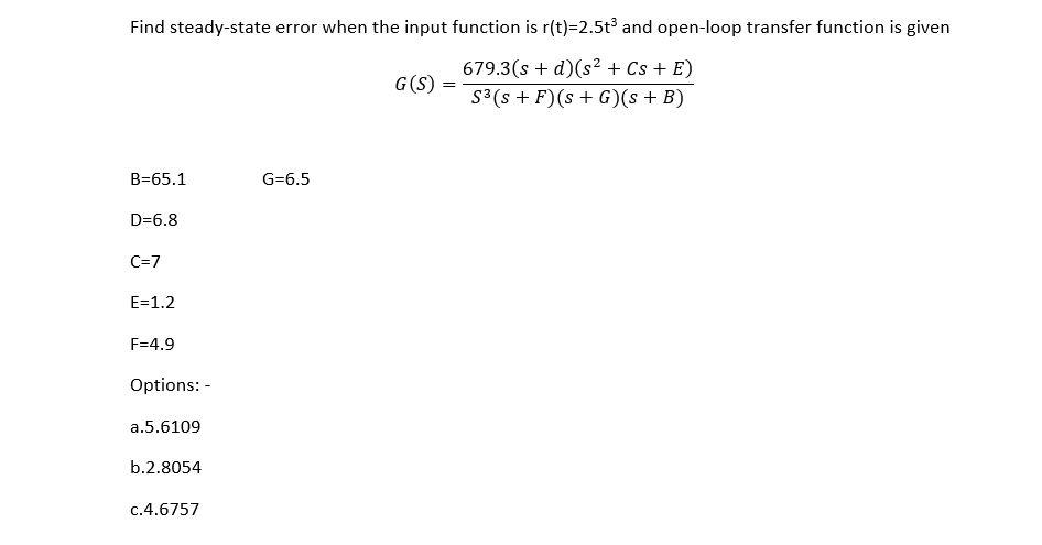 Solved Find steady-state error when the input function is | Chegg.com