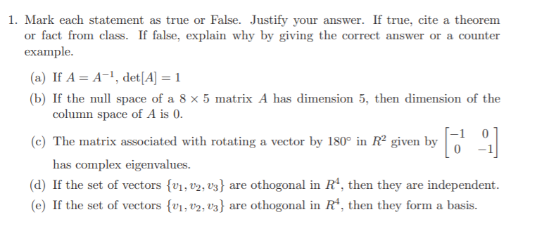 Solved 1. Mark each statement as true or False. Justify your | Chegg.com