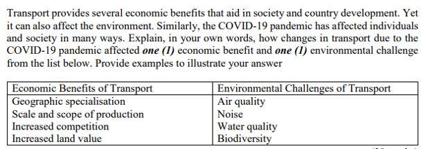 Solved Transport provides several economic benefits that aid | Chegg.com