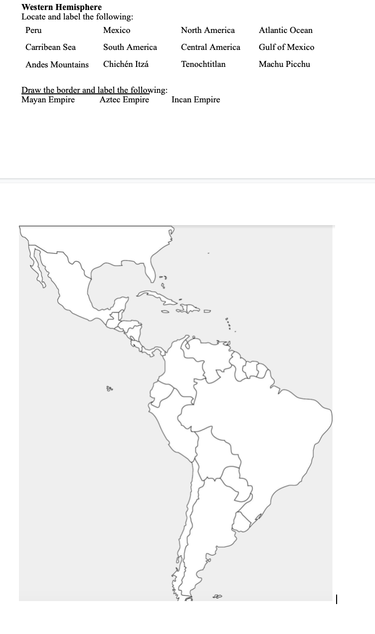 Solved Western Hemisphere Locate and label the following: | Chegg.com