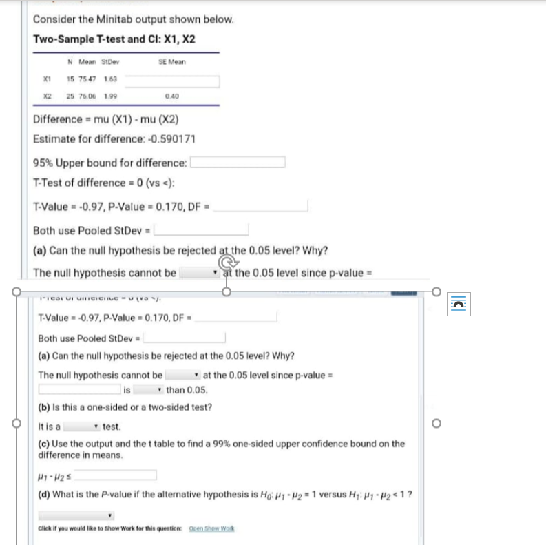 Solved Consider the Minitab output shown below. Two-Sample | Chegg.com