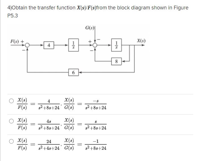 Solved 4)Obtain the transfer function X(s)/F(s)from the | Chegg.com