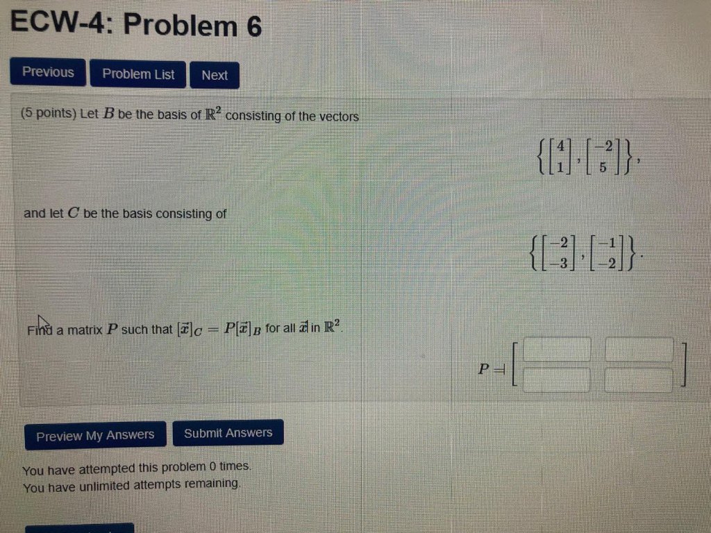 Solved ECW-4: Problem 6 Previous Problem List Next (5 | Chegg.com