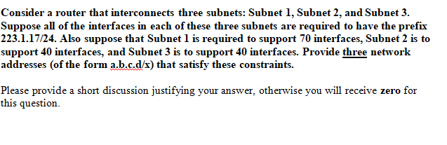 Solved Consider a router that interconnects three subnets: | Chegg.com