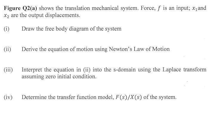 Solved Figure Q2(a) shows the translation mechanical system. | Chegg.com