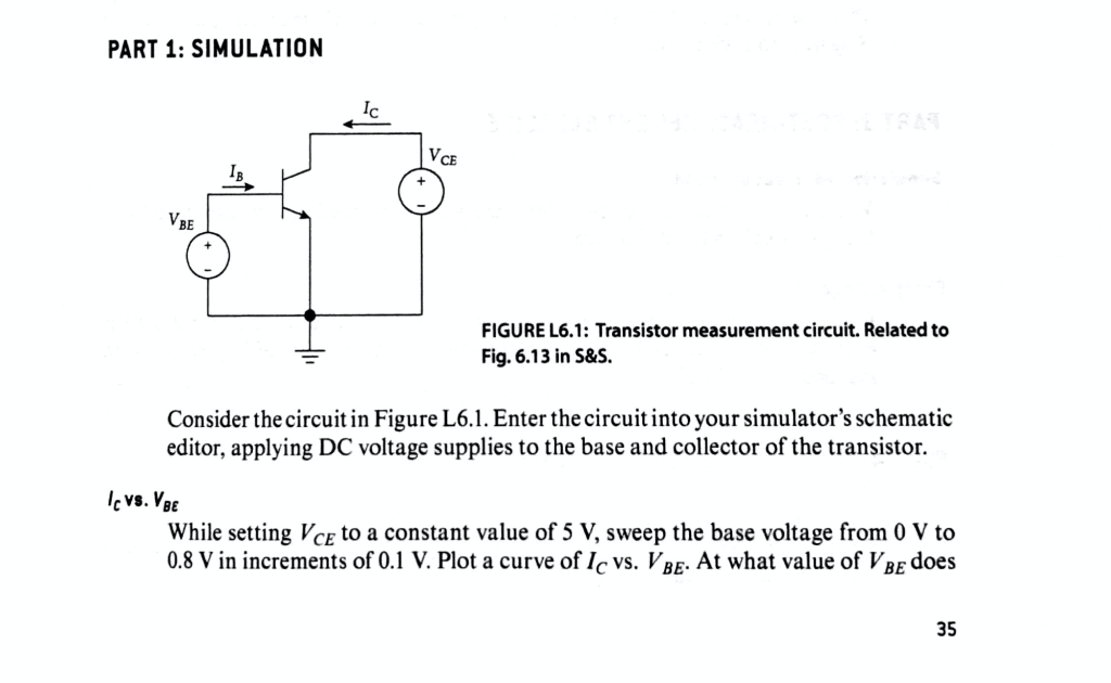 Solved PART 1: SIMULATION VCE VBE FIGURE 16.1: Transistor | Chegg.com