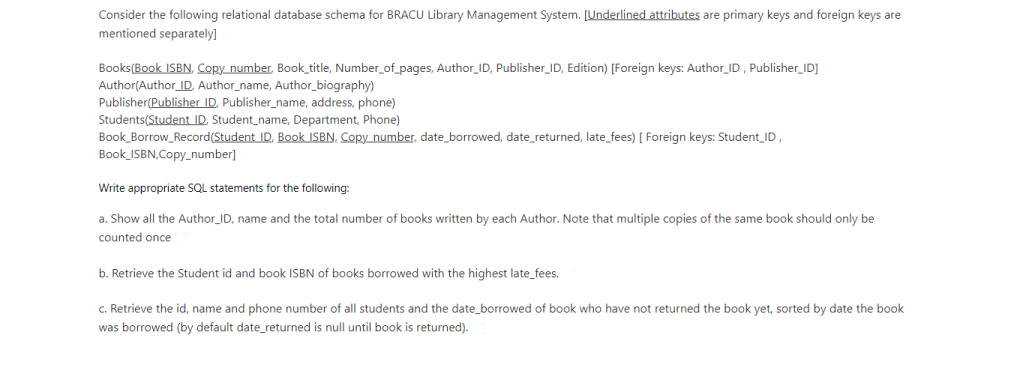 Solved Consider the following relational database schema for | Chegg.com