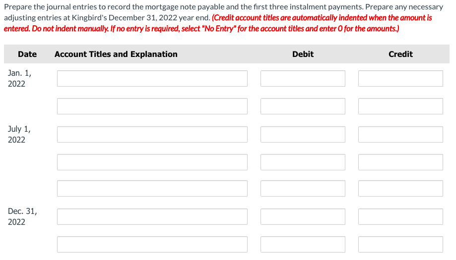 Prepare the journal entries to record the mortgage | Chegg.com