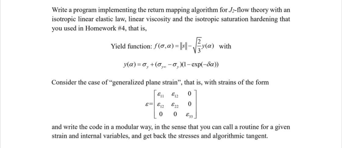 Solved Write a program implementing the return mapping | Chegg.com