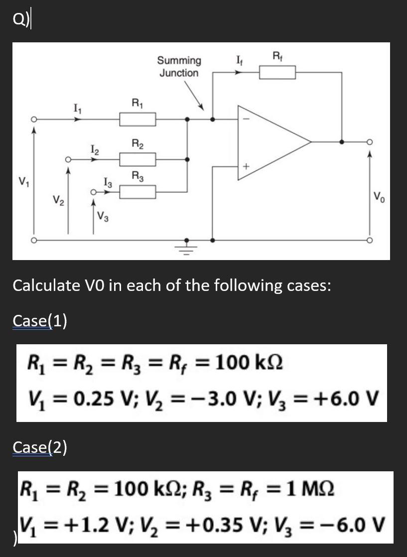 Solved Q) I R! Summing Junction R1 11 R2 V1 Rz 13 V2 thing | Chegg.com