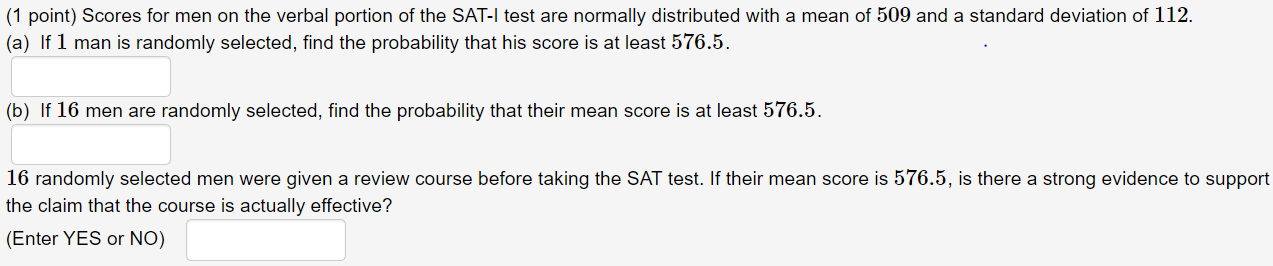 Solved (1 point) Scores for men on the verbal portion of the | Chegg.com
