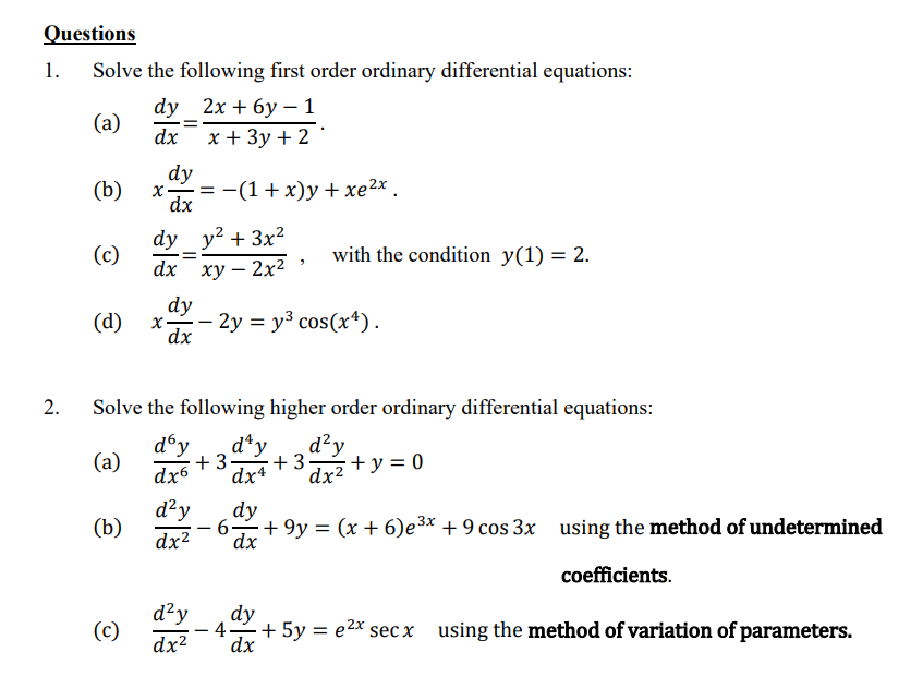 Solved 1. Solve the following first order ordinary | Chegg.com