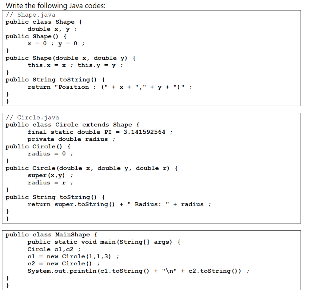 Solved Which Instance Variables Of Shape Class Inherits The 