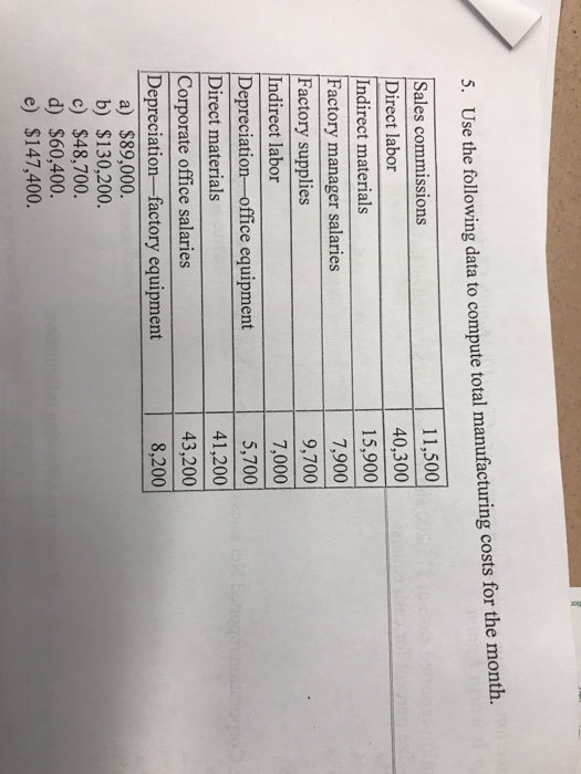 Solved 5. Use the following data to compute total | Chegg.com
