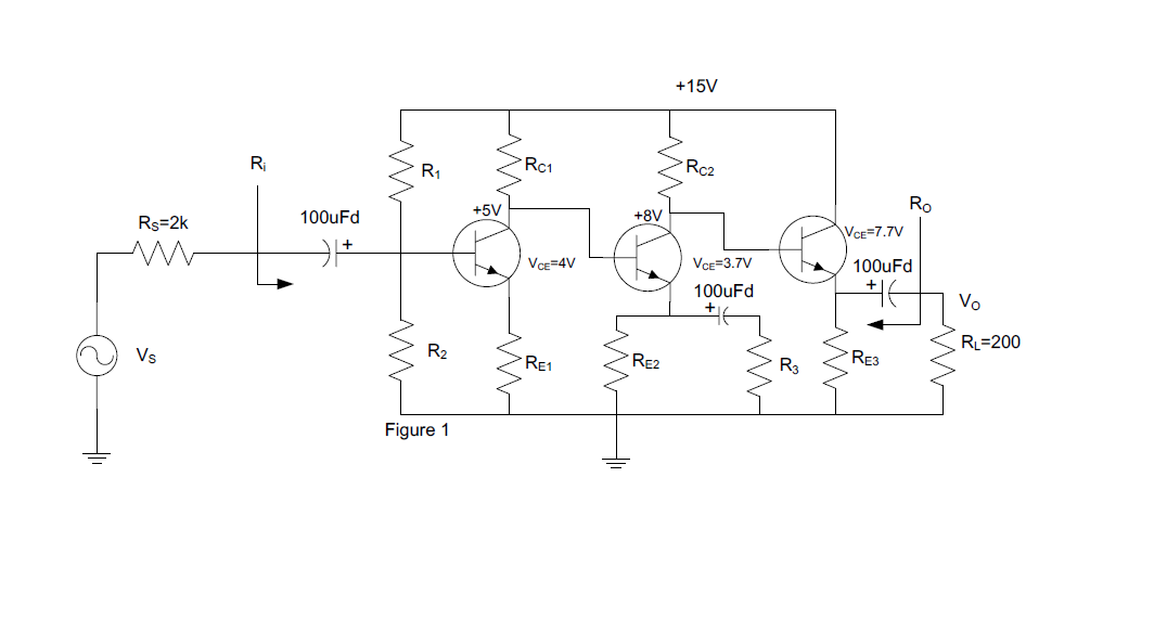 Solved For the 3-stage direct-coupled amplifier circuit | Chegg.com