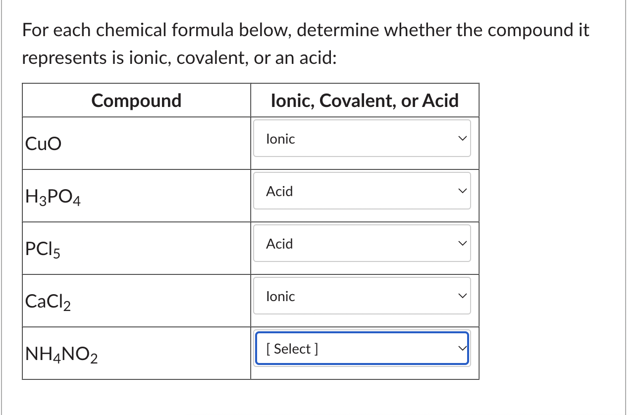 Solved For each chemical formula below, determine whether | Chegg.com