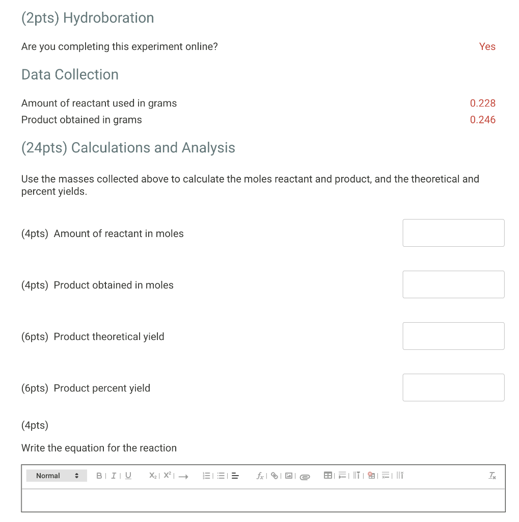 Solved (2pts) Hydroboration Are you completing this | Chegg.com