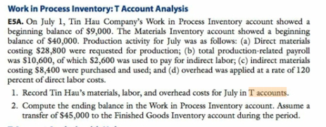 Solved Work in Process Inventory: T Account Analysis ESA. On | Chegg.com
