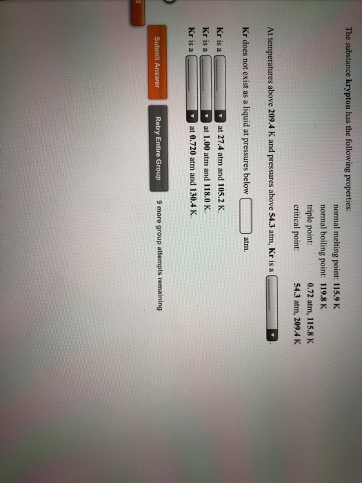 Solved The substance krypton has the following properties | Chegg.com