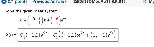 Solved + 0/1 points Previous Answers ZillDiffEQModAp11 | Chegg.com
