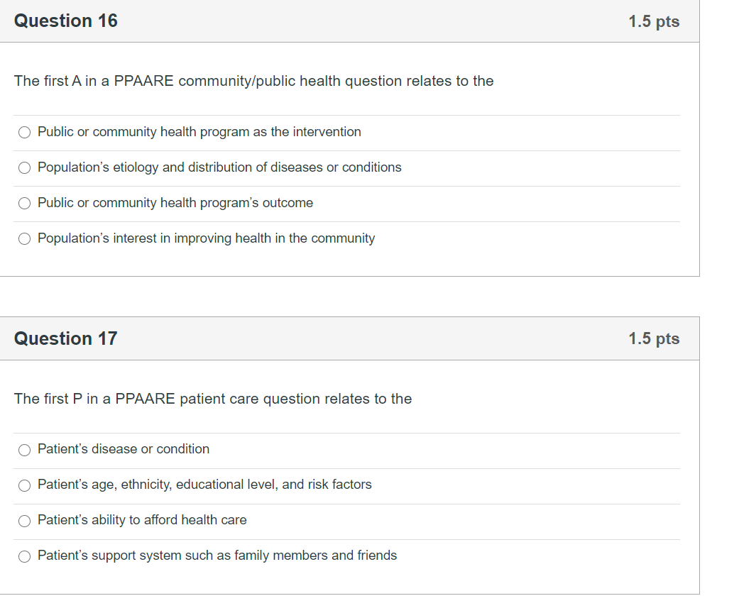 Solved Question 16 1.5 pts The first A in a PPAARE | Chegg.com