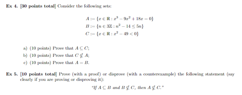 Solved Ex 4. (30 points total] Consider the following sets: | Chegg.com