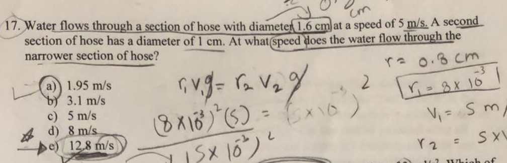 Solved ern 17. Water flows through a section of hose with | Chegg.com